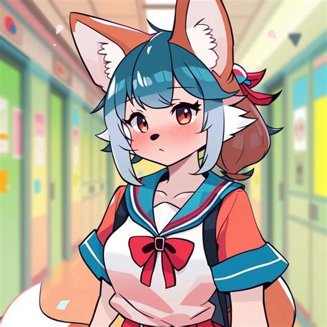 Shy Fox Girl Adult Bright Colours Furryai