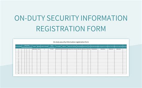 On Duty Security Information Registration Form Excel Template And