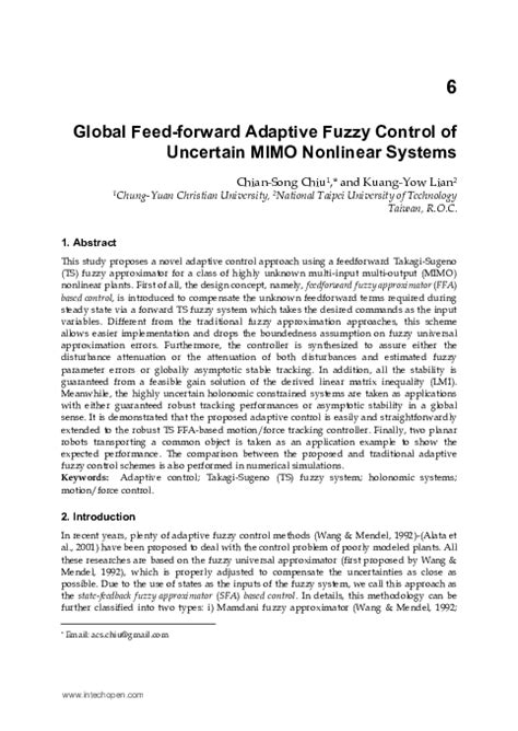Pdf Global Feed Forward Adaptive Fuzzy Control Of Uncertain Mimo