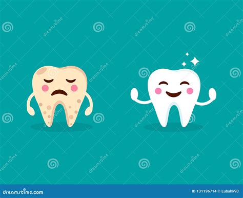 Healthy Smiling Teeth With Shining Stars Crying Yellow Bad Ill Tooth