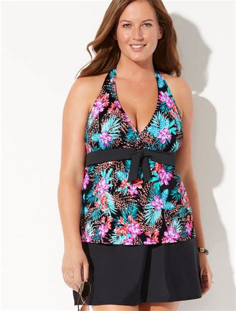 Plus Size Oasis Halter Tankini With Slit Skirt