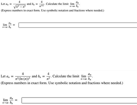 solved let an and bn n2 calculate the limit lim gn ns n3 2 n 0 bn