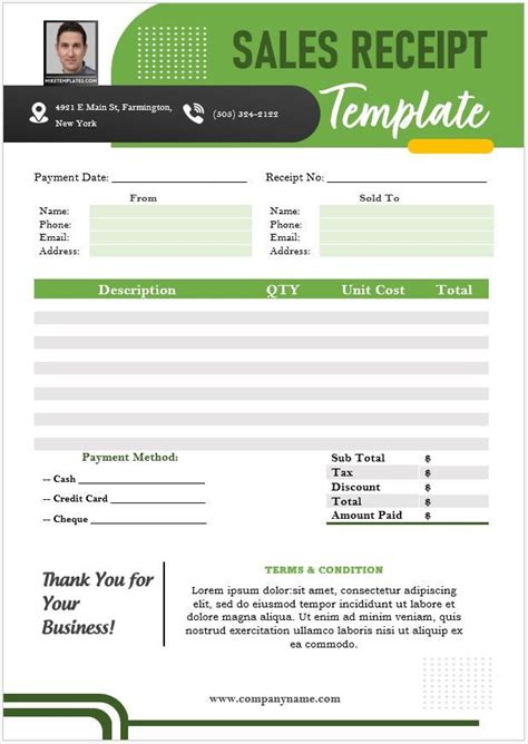 Free Sales Receipt Template Word Ms Office Documents