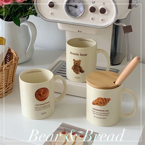 메종루나 메종루나 레터링 버터크림 감성 곰돌이 머그잔 우드 뚜껑 숟가락 세트 위시버킷