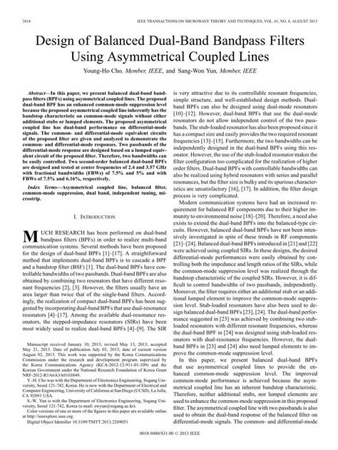 Pdf Design Of Balanced Dual Band Bandpass Filters Using Asymmetrical