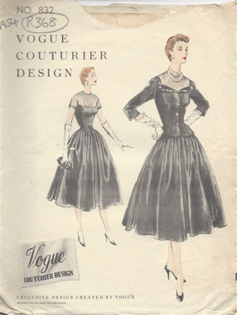 1954 Vintage Vogue Sewing Pattern B34 Dress And Jacket R368 The