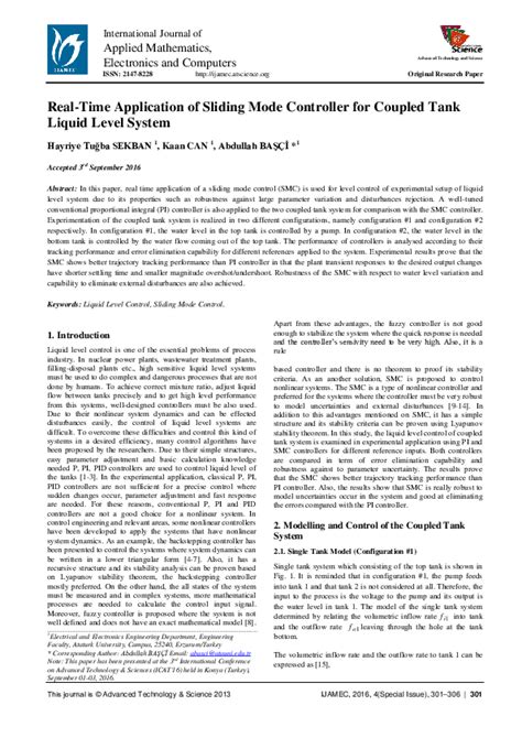 Pdf Real Time Application Of Sliding Mode Controller For Coupled Tank