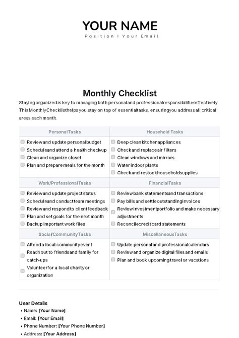 Free Monthly Checklist Template To Edit Online