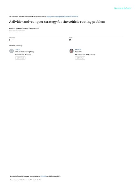 Divide Conquer Strategy Vehicle Routing Problem 1 Pdf Mathematical Optimization Genetic