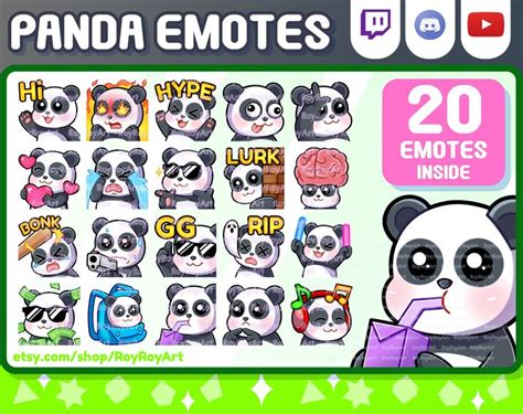 Twitch Emotes Cute Cool Panda Mega Pack Include 20 Emotes Etsy Cool Panda Twitch Inside Art