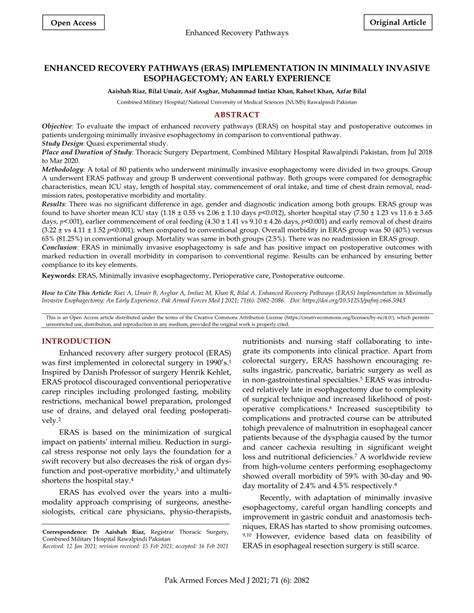 Pdf Enhanced Recovery Pathways Eras Implementation In Minimally