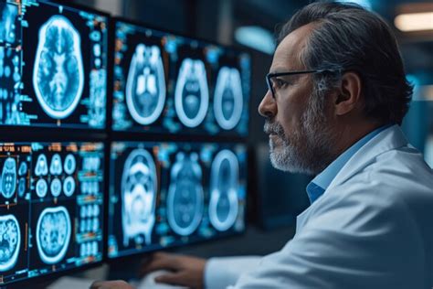 Doctor Analyzing Patients Mri Brain Scan Premium Ai Generated Image
