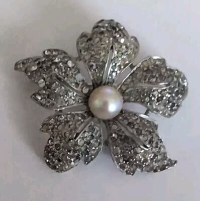 Vintage Jomaz Rhinestone Pearl Flower Pin Brooch Ebay