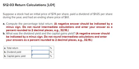 Solved S Return Calculations LO Suppose A Stock Had Chegg Com