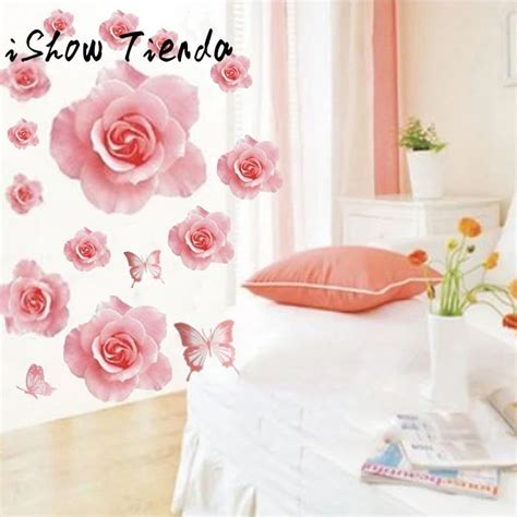 Fashion Wall Sticker 3d Pink Rose Flower Removable Home Decor Decal