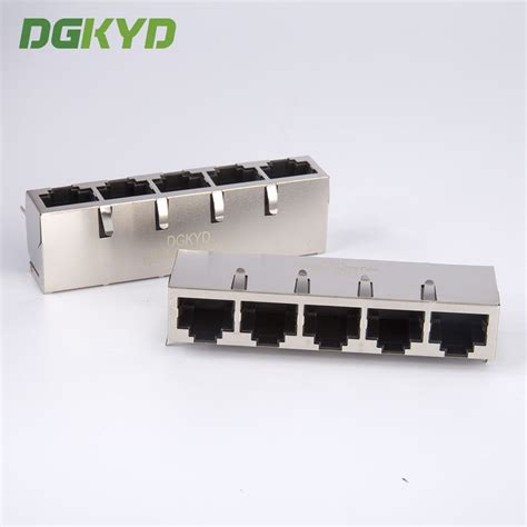 Pcb Mount 1x5 Shield Five Ports Rj45 Connector Multiple Port Lan Modular Jacks