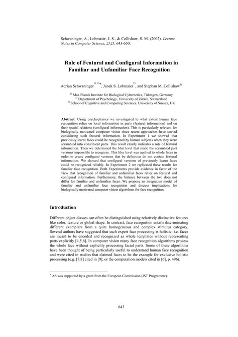 Pdf Role Of Featural And Configural Information In Familiar And Unfamiliar Face Recognition