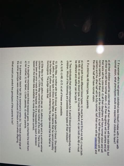 Solved If A Woman Who Is Red Green Colorblind Sex Chegg Com