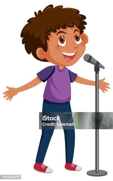 A Boy Singer Character On White Background Stok Vektör Sanatı