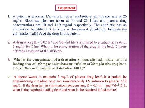Calculation Of The Plasma Drug Levels After A Single Dose Ivinfusionpptx