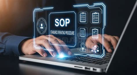 Hands Typing On A Laptop With Sop Standard Operating Procedure Graphic