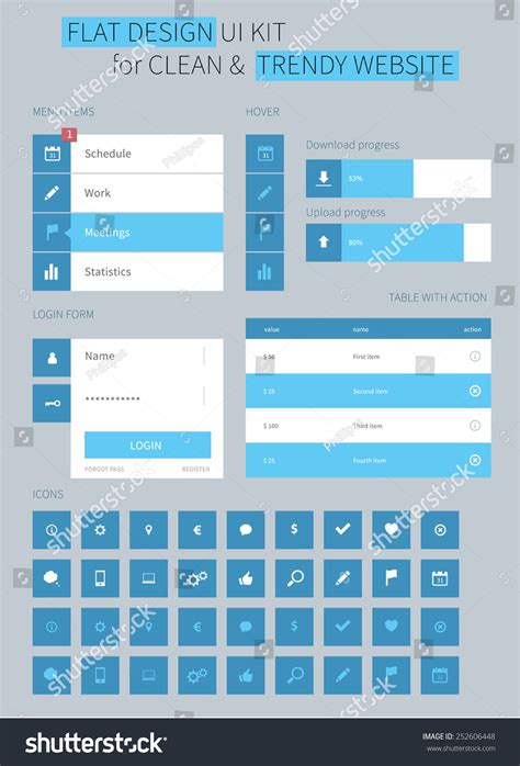 style flat ui kit design elements stock vector royalty free 252606448