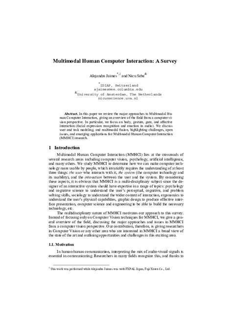 Pdf Multimodal Human Computer Interaction A Survey
