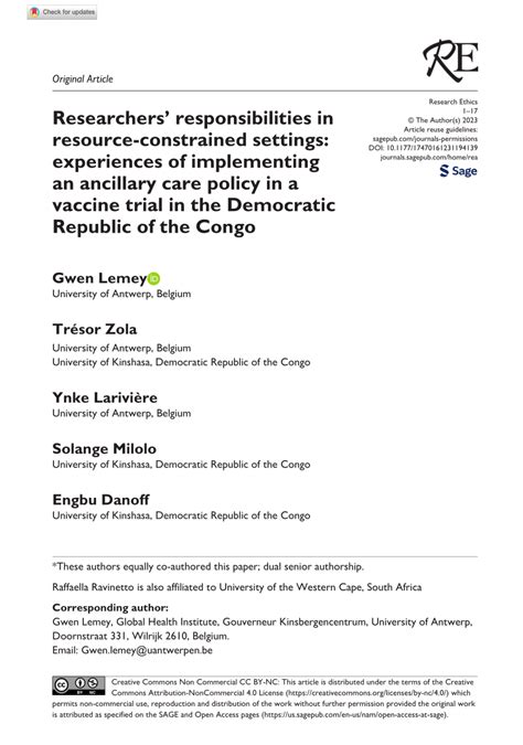 pdf researchers responsibilities in resource constrained settings experiences of