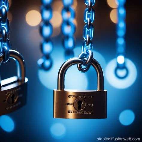 Glowing Blue Chain Linking Padlocks With Binary Code Stable Diffusion