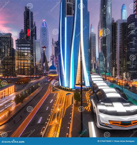 A Futuristic Cityscape Of Neon Lights And Holographic Billboards With Flying Cars And Towering