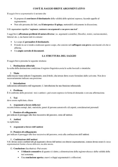 Come Scrivere Un Saggio Breve Schema E Scaletta Docsity