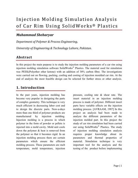 Pdf Injection Molding Simulation Analysis Dokumentips