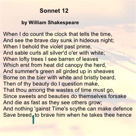 Sonnet 12 Shakespeare Poems William Shakespeare Joshbwilliams