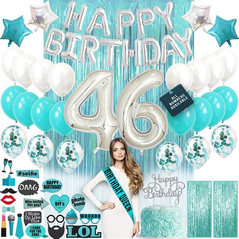 46th Birthday Party Decorations For Women Teal Green 46 Cake Topper