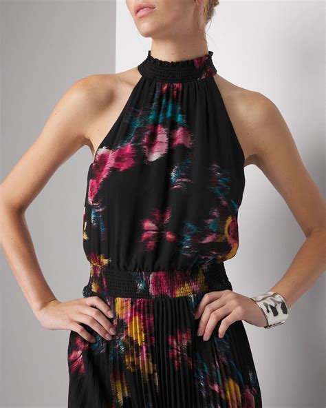 Sleeveless Pleated Halter Midi Dress White House Black Market