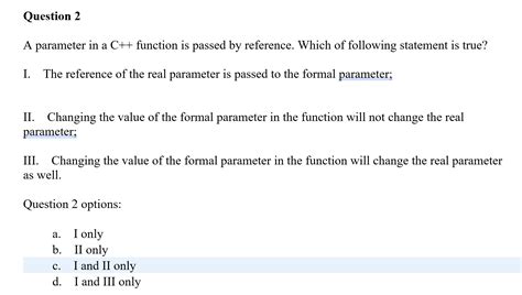 solved question 1 a parameter in a c function is passed by