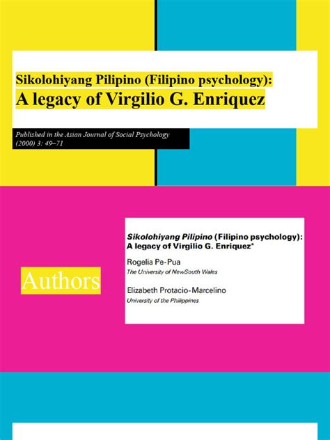 Sikolohiyang Pilipino Filipino Psychology A Legacy Of Virgilio G