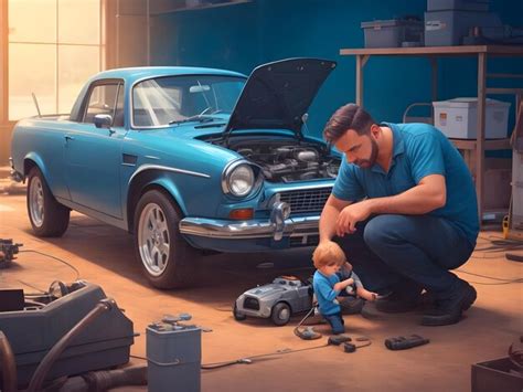 Premium Photo A Father And His Son Working On A Car Together On
