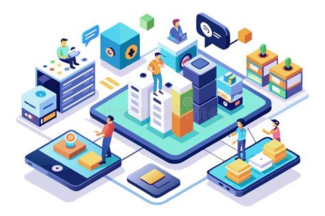 A Dynamic Isometric Illustration Depicts Users Engaging With App