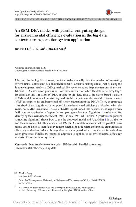 An Sbm Dea Model With Parallel Computing Design For Environmental Efficiency Evaluation In The