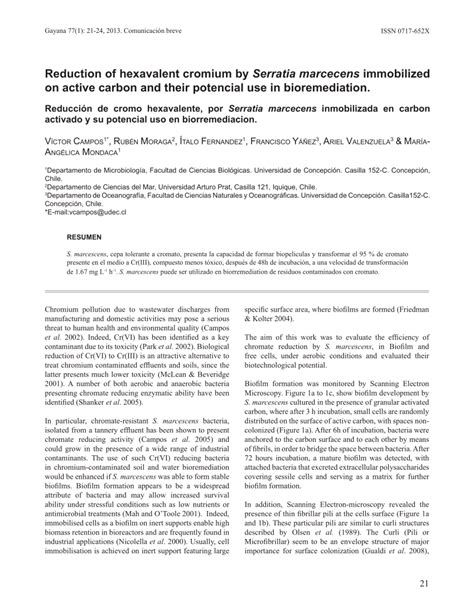 Pdf Reduction Of Hexavalent Cromium By Serratia Marcecens Immobilized On Active Carbon And