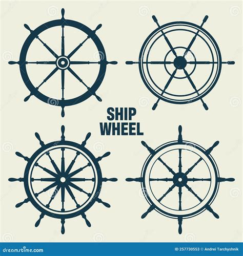 Collection Of Vintage Steering Wheels Ship Yacht Retro Wheel Symbol