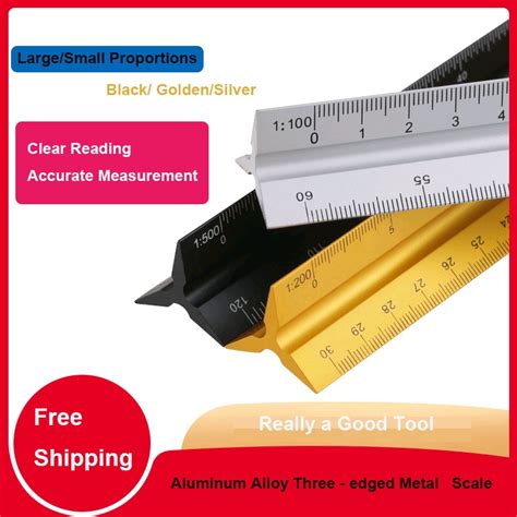 Triangular Metal Scale Ruler Aluminum Alloy 30cm E Vicedeal