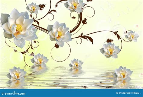 Light Yellow Background With Flowers Wallpaper Stock Illustration