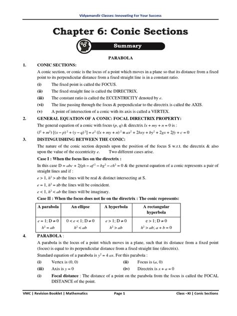 Conic Sectionsummary Pdf Ellipse Perpendicular