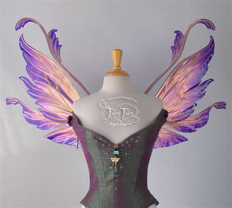 Vivienne Sangria Sunset Painted Iridescent Fairy Wings With Gold Vei