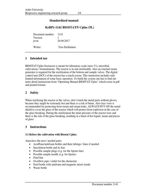 Bioreactor Sartorius Biostat Cplus 5l Instructions Pdf Valve