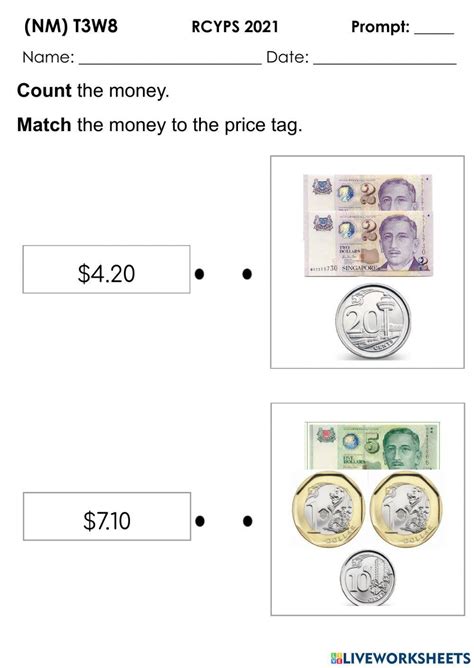 Counting Money Up To Sgd50 Worksheet Live Worksheets Worksheets Library