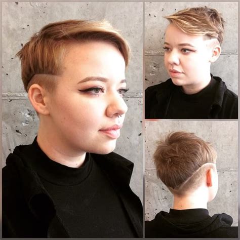 Blonde Eccentric Pixie With Highlighted Messy Textured Lengths And Shave Art Temple Fade The