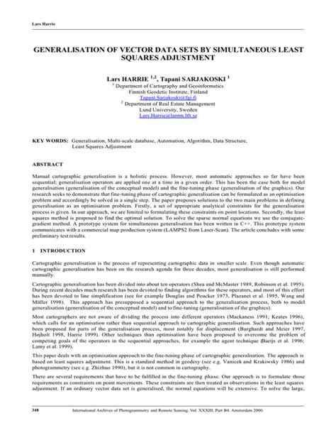 Generalisation Of Vector Data Sets By Simultaneous Least Squares